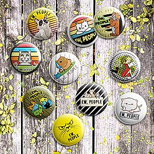 Creanoso Funny Cat - Ew, People Button Pins (1-Set X 10 Buttons) - Stocking Stuffers Premium Quality Gift Ideas for Children, Teens, & Adults - Corporate Giveaways & Party Favors
