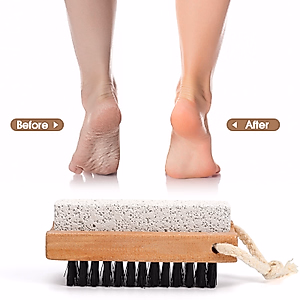Foot Scrubber Brush with Pumice Stone for Feet Hands, Wooden Cleaning Fingernail Scrub Brush, Finger Toes Nails Cleaner Brushes with Stiff Bristles for Scrubbing Fingernails 2 in 1 Manicure Pedicure