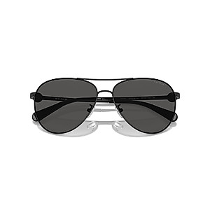COACH Women's HC7128 Aviator Sunglasses, Shiny Black/Grey Solid, 58 mm