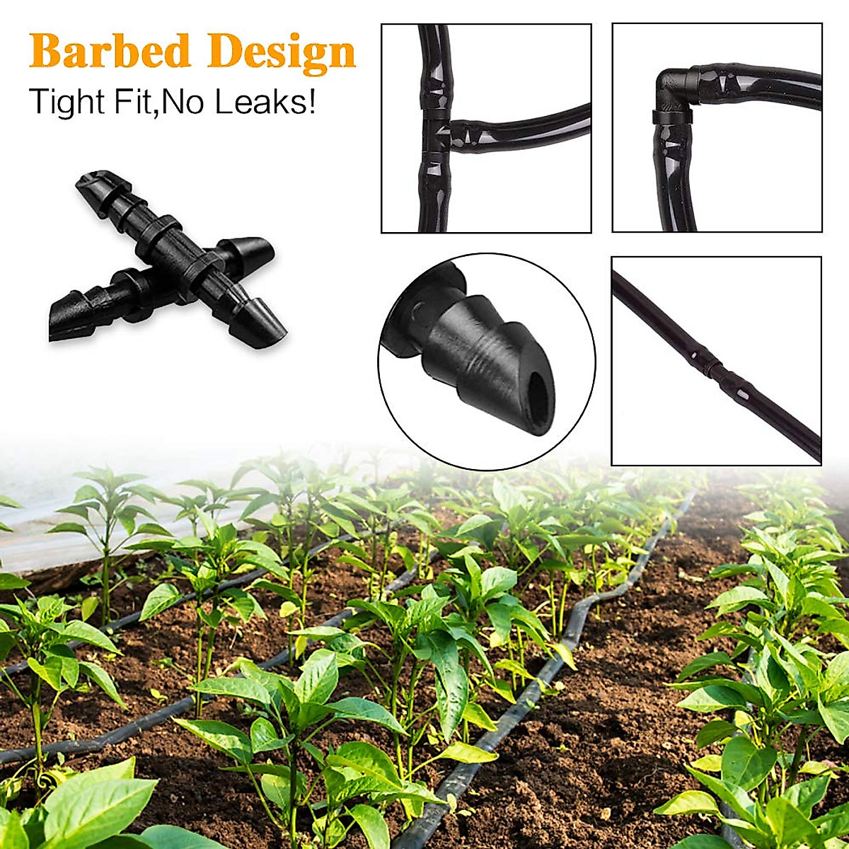 iMopo 70 Pack Drip Irrigation Universal 1/4" Barbed Coupling Fitting, Barbed Connectors for 1/4" Drip Tubing