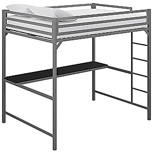 DHP Mabel Full Metal Loft Bed with Desk in Silver