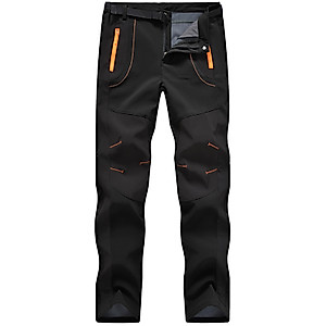 Rdruko Men's Snow Ski Pants Waterproof Insulated Winter Outdoor Hiking Fleece Pants with Belt(Black,US M)