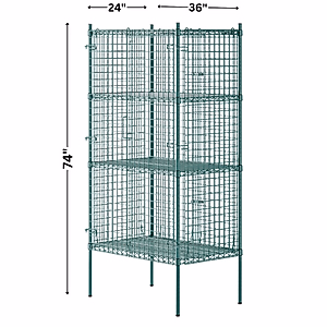 WEBSTORE SUPPLY Stationary Green Wire Security Cage Kit, Commercial Security Metal Mesh Cage, Storage Cage with Shelves (24" W x 36" L x 74" H)