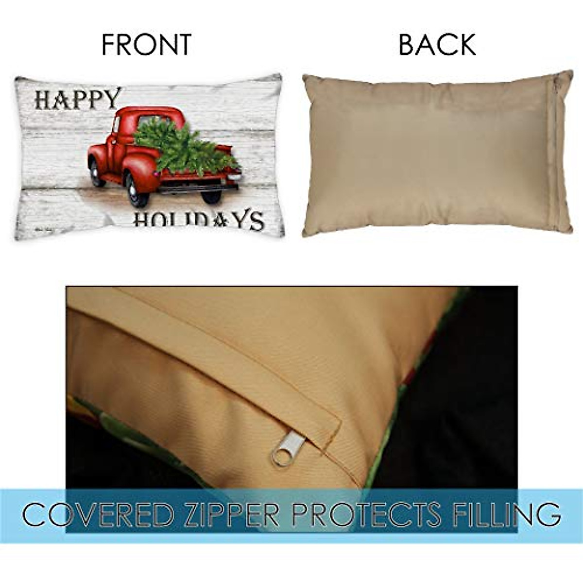 Toland Home Garden Red Truck Holidays 12 x 19 Inch Indoor, Pillow, Case (2-Pack)