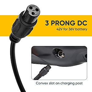42V 2A Battery Charger 3 Prong Inline Connector Universal Power Supply Adapter for 36V Lithium Battery, 36V Pocket Mod, 36Volts Sports Mod Power Supply Adapter