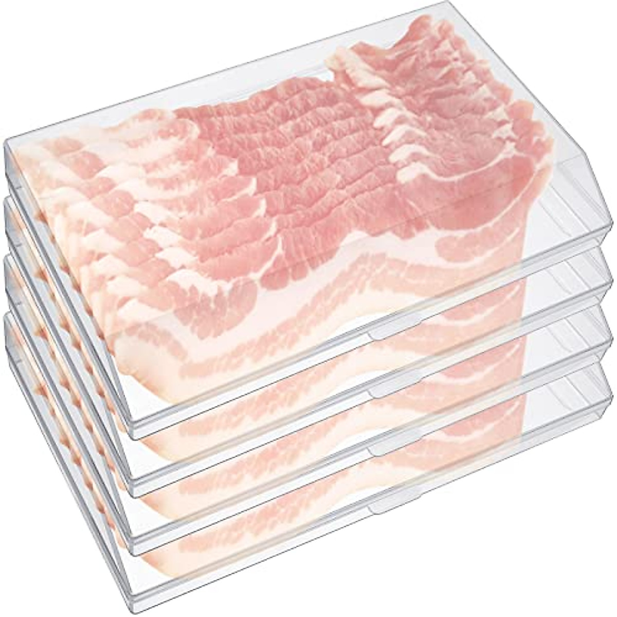 Qunclay 4 Pieces Bacon Saver Plastic Bacon Container Deli Meat Saver Storage Container with Lid for Refrigerator Flat Shallow Food Storage Containers for Refrigerator