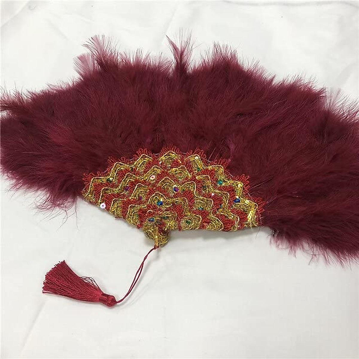 African Feather Fan African Feather Hand Fan Handmade Fans for Wedding Decoration Hand Fan with Sequins Applique Double-Sided Feather Fan - 33cm X 55cm