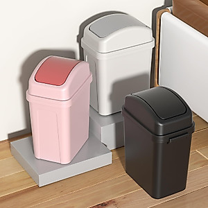 Zopnny 7 L Small Bathroom Trash Can, Swing Top Garbage Can, Plastic Trash Can with Swing Lid, Black