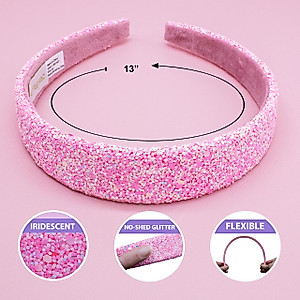 FROG SAC Hairband, Iridescent Glitter Headband for Girls, 13 inch Headband with Non-Slip Lining, Sparkly Hair Accessory for Kids, Cute Little Girl Hairband, Pink, Single Pack