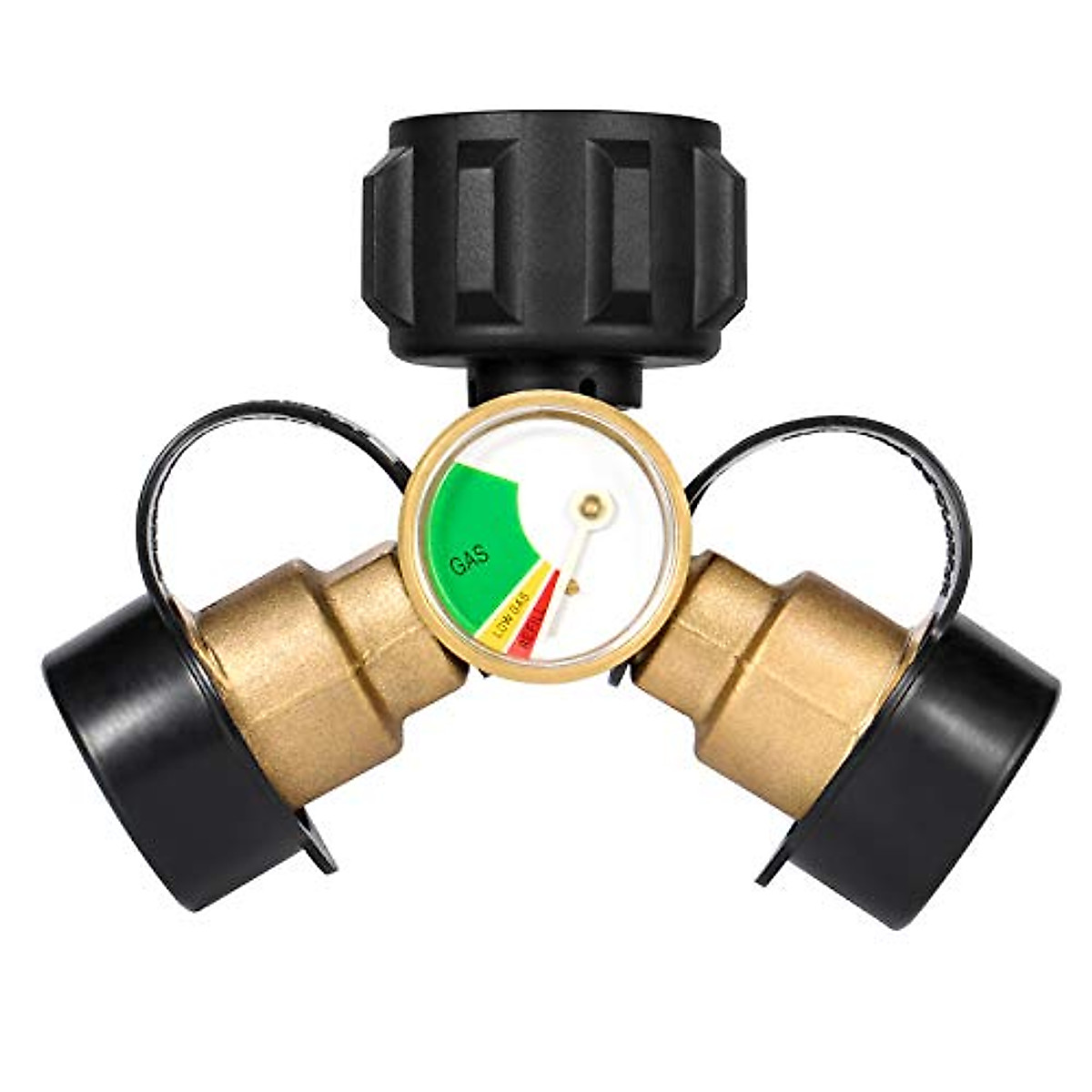 Kohree Propane Splitter, 2 Way Propane Tank Y Splitter Adapter with Gauge, LP Gas Tee Connector Adapter for 20lb Propane Cylinder, BBQ Grill, Gas Burner, Camping Stove, Heater, RV Camper