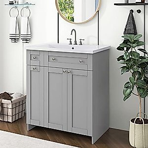 Voohek 30", Single Undermount Sink,Combo Cabinet, Storage Fixture, Grey Bathroom Vanities