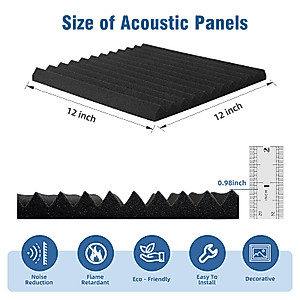 50 Pack Acoustic Foam Panels Premium Sound Proof Foam Panels Black Soundproof Wall Panels High Density Acoustic Panels Sound Absorbing for Studio Office Home, 12 x 12x 1Inch