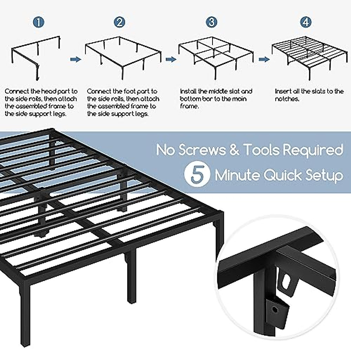 Yaheetech Metal Platform Full Bed Frame Quick Lock Tool-Free Easy Assembly 14 Inch Mattress Foundation with Ultra-Durable Steel Slat Support/No Screws and Box Spring Needed/Black