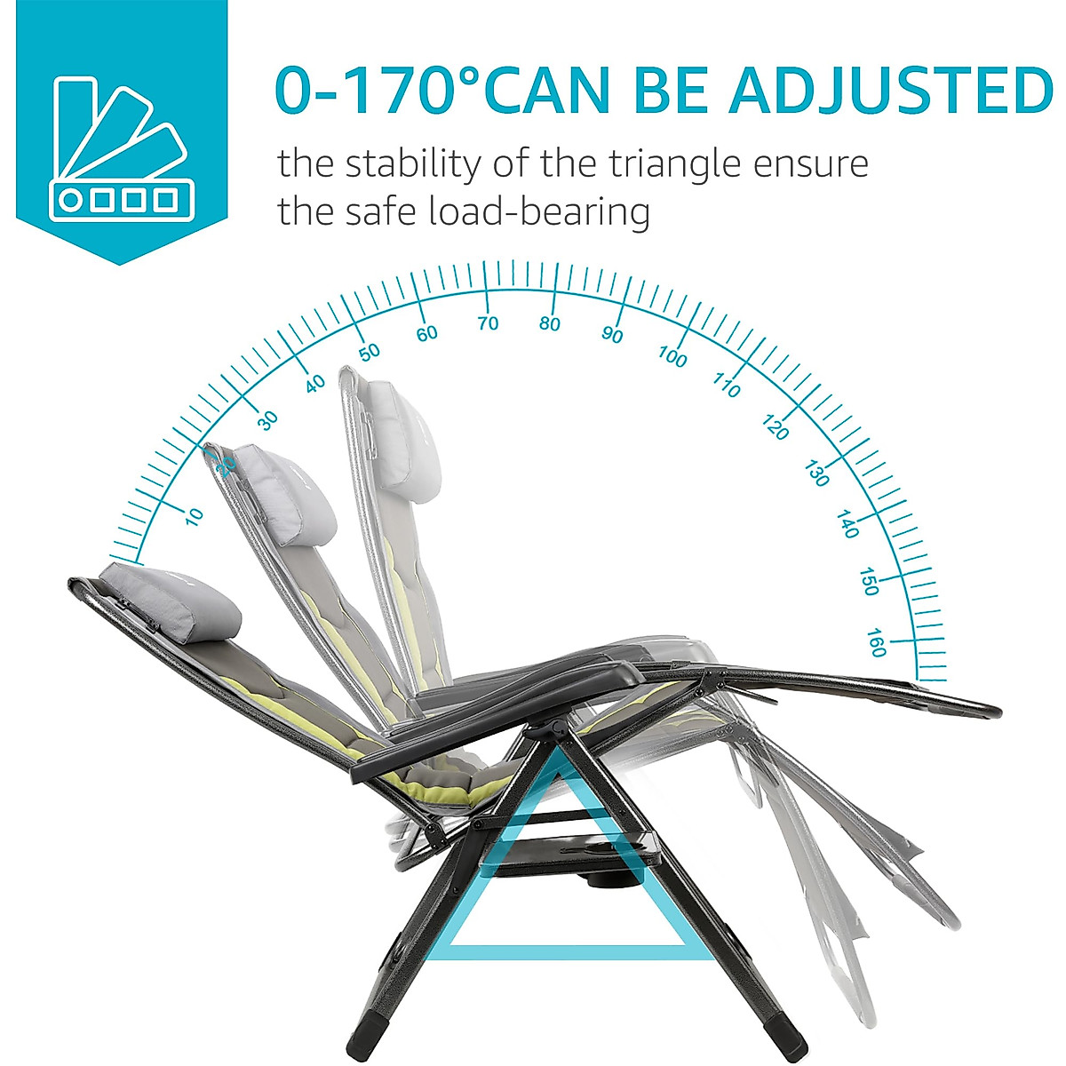 EVER ADVANCED Oversize XL Zero Gravity Outdoor Recliner with Cup Holder Padded Patio Lounger Chair with Adjustable Headrest Support 350lbs (Olive Green)