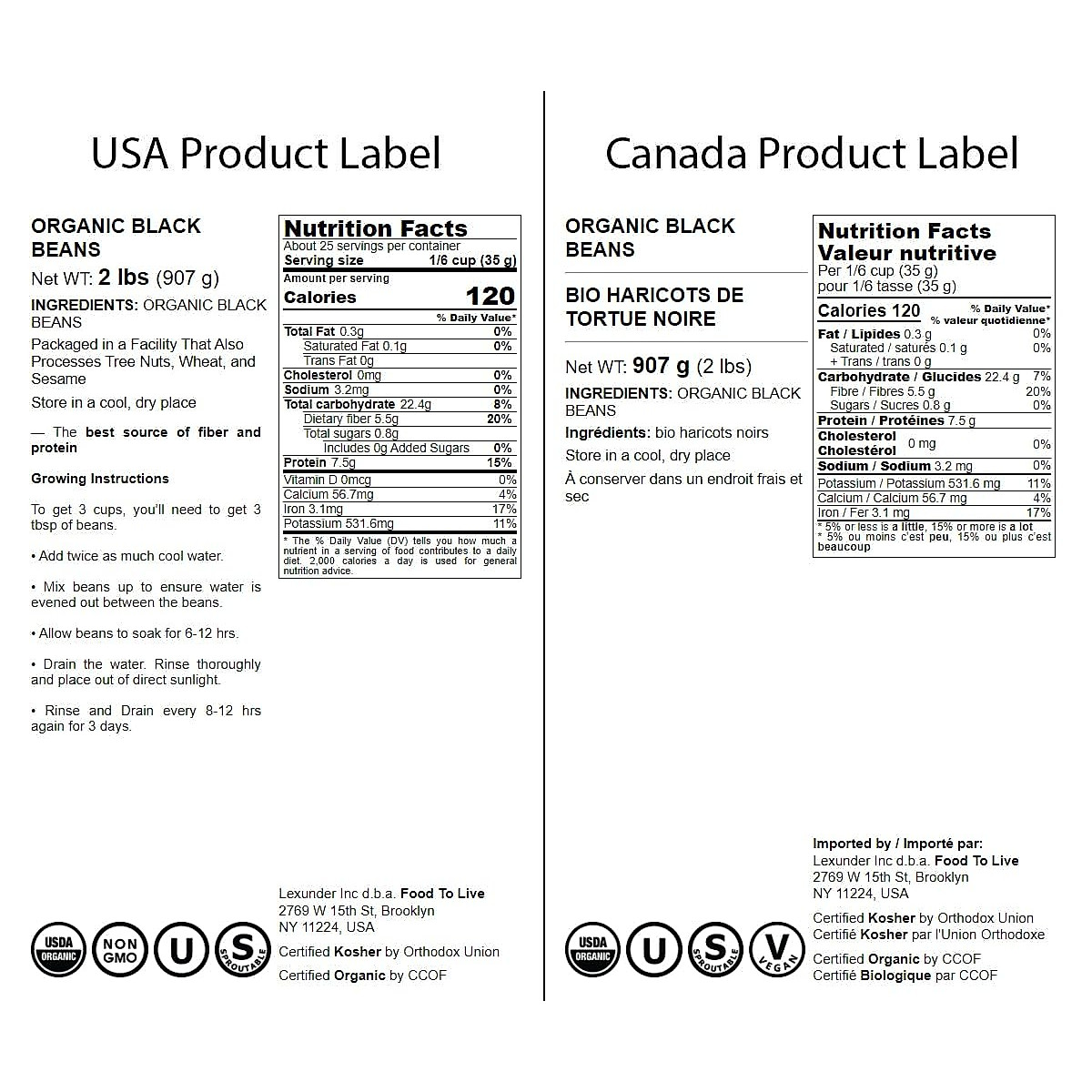 Food to Live Organic Black Beans, 2 Pounds – Non-GMO, Whole Dried Beans, Sproutable, Vegan, Kosher, Bulk. Great Source of Plant Based Protein, Fiber. Great for Soup, Salads, Chili.
