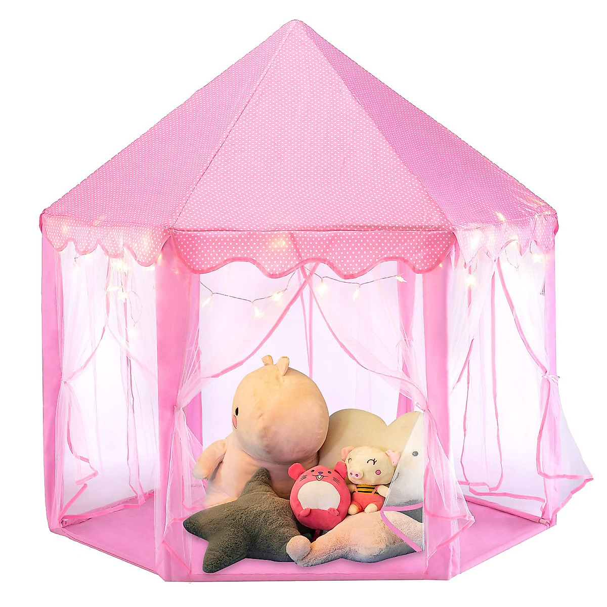 Princess Tent for Kids - Castle Playhouse Tent with LED Star Lights – Large Kids Play Toys for Indoor & Outdoor – 55"x53" Pink