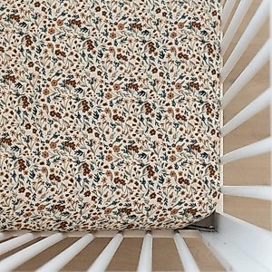 Harvest Floral Muslin Crib Sheet by Mebie Baby, Soft and Breathable Bed Sheets for Babies, Modern Neutral Bedding for Cribs, Standard Crib Mattress Fitted Sheet, Great for Boy or Girl Room or Nursery