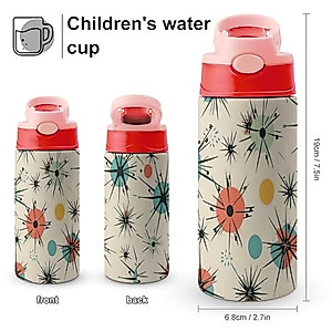 Stainless Steel Water Bottles Atomic Stars Retro Pattern Travel Water Cups with Handle And Silicone Straw Drinking Cup with Leak Proof Lid Thermo Travel Mug for Women Men