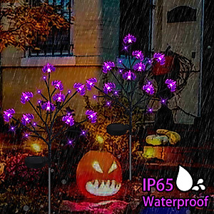 2 Packs 40LEDs Solar Halloween Bat Stake Lights, 2 Modes Purple Halloween Bat Lights for Outdoor Halloween Decorations, Waterproof Solar Halloween Lights Stakes for Garden Yard Pathway Walkway