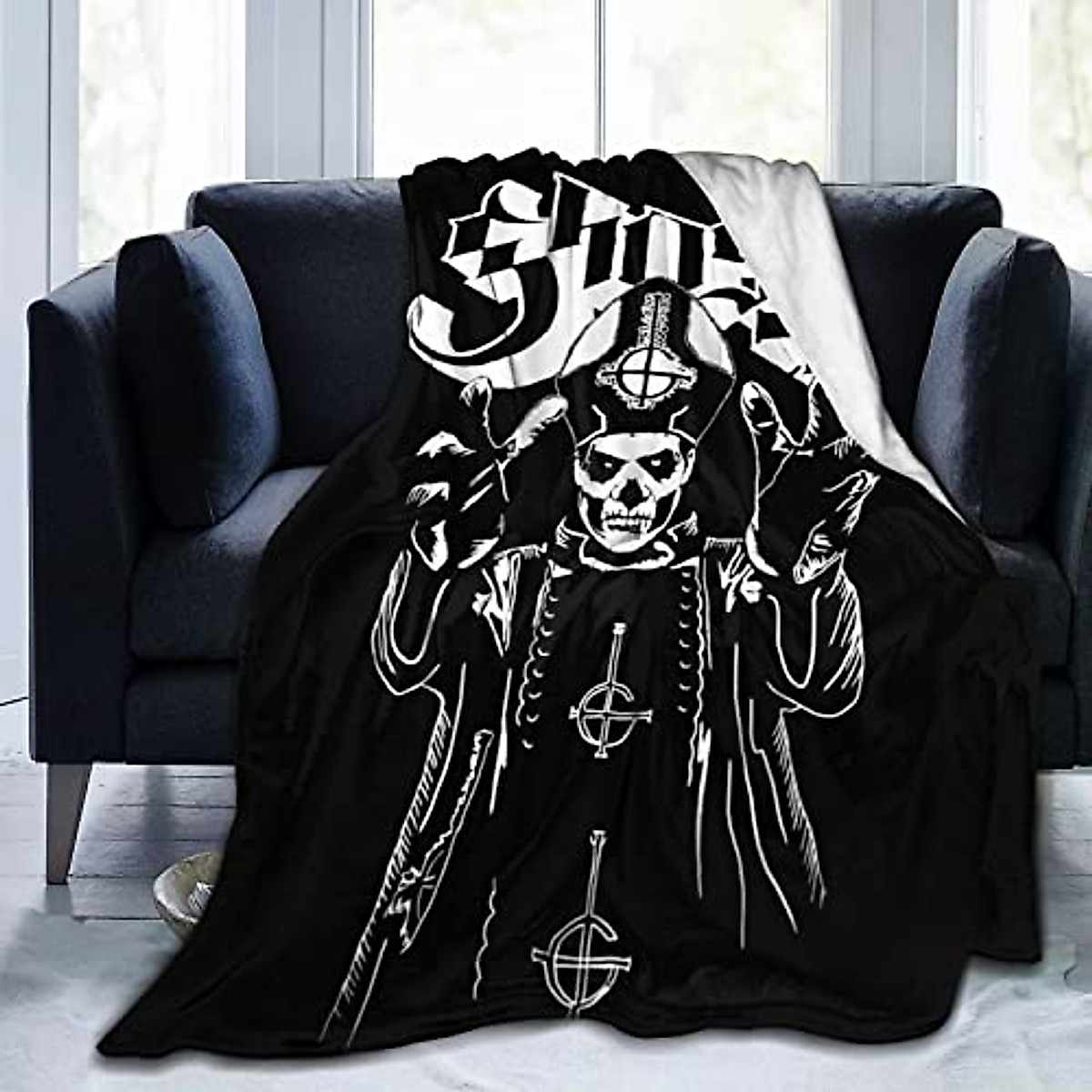 ANWENBD Ghost Band Logo Luxury Fleece Blanket Throw Blankets for Couch Bed Sofa 60 Inch x50 Inch, Black