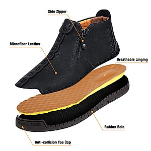 Dacomfy Mens Boots, Medieval Boots Leather Renaissance Shoes Mens Loafers, Casual Shoes Slip On Shoes Side Zipper Black Brown Khaki Green