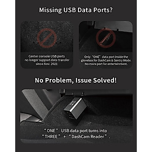 JOWUA 3 Port USB HUB with DashCam Reader Compatible with Tesla Model 3, Model Y Glovebox, Support OTG, 3X USB-A Port Support USB 3.0