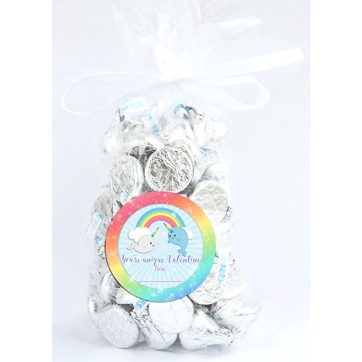 Narwhal Unicorn of The Sea Valentine Party Favor Sticker Labels for Girls, 40 2" Party Circle Stickers by AmandaCreation, Great for Classroom Valentines, Envelope Seals, Gifts & Treats
