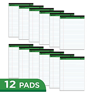 KAISA Legal Pads Writing Pads Recycled Paper, 8.5"x11.75" Wide Ruled, 50 sheets 8-1/2"x 11-3/4" Perforated Writed Pad, White Pack of 12pads, KSU-5293