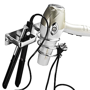 Hair Dryer Holder Wall Mount(No Drilling),Hair Dryer Organizer,Curling Iron Holder,Easy to Install,Space Saving,Bedroom and Bathroom Hair Tool Organizer for Hair Dryer,Curling Iron(Silver)