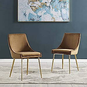 Modway Viscount Performance Velvet Upholstered Side Dining Chairs Set of 2, Gold Cognac