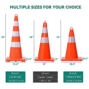 YITAHOME Traffic Cones 28 Inch (6 Pack), with 16.4FT Chain and Reflective Collars, PVC Orange Construction Cones, Safety Cones for Parking Lot, Home Road