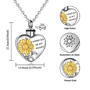 YFN Sterling Silver Sunflower Urn Necklaces for Ashes for Women Men, Sunflower Cremation Jewelry for Ashes Memory Necklace Gift, Easter Keepsake for Women