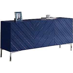 Meridian Furniture Collette Collection Modern | Contemporary Sideboard Buffet, Rich Chrome Stainless Steel Base, Navy Laquer Finish, 64" W x 18" D x 31" H, Cabinet
