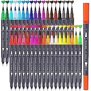 iBayam Dual Tip Art Brush Marker Pens for Adult Coloring Book, 36 Colors Journal Planner Drawing Pens with Fine Point & Brush Tip for School Office Calligraphy Note Taking Arts and Crafts Supplies