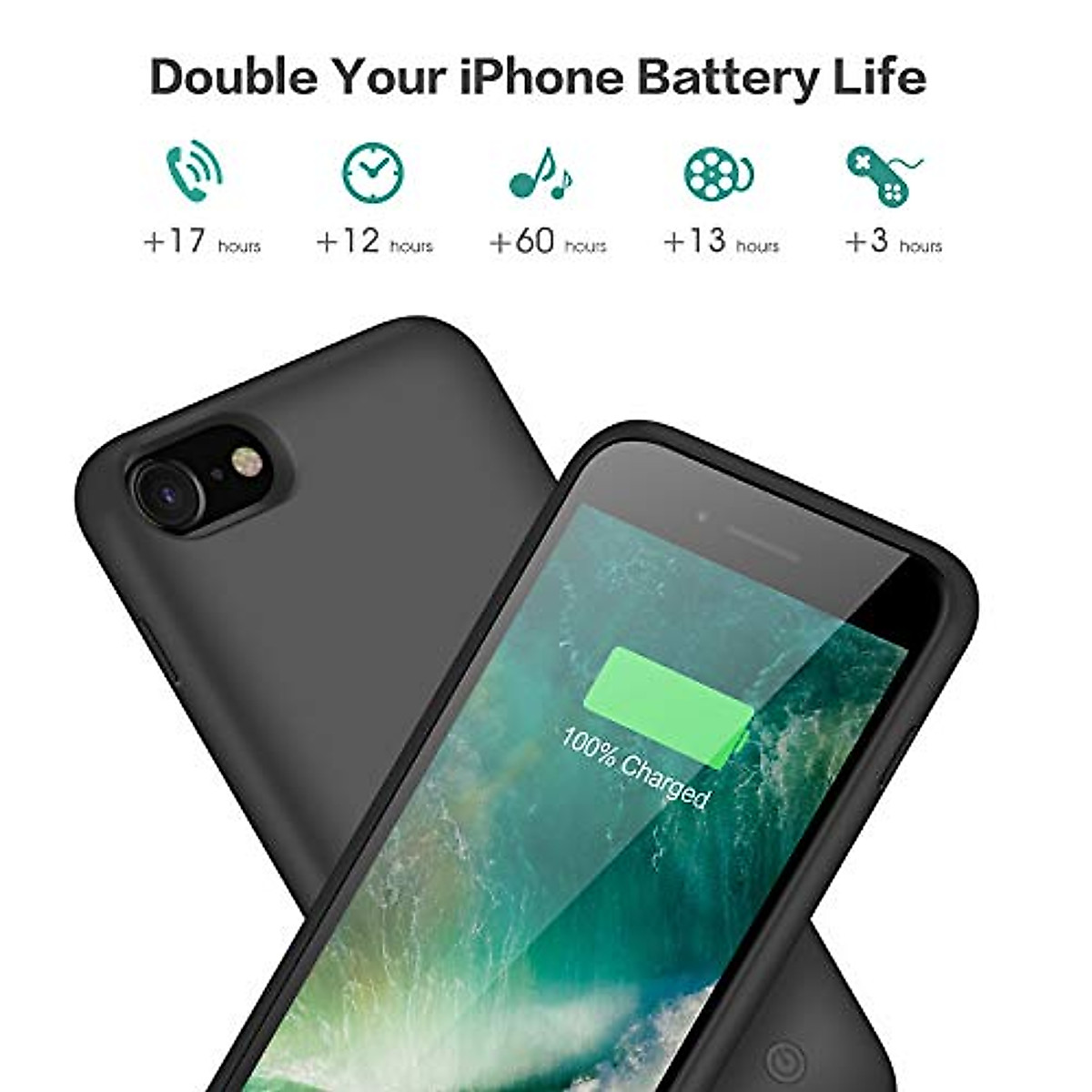 Xooparc Battery case for iPhone 8/7, [6000mah] Upgraded Charging Case Protective Portable Charger Case Rechargeable Extended Battery Pack for Apple iPhone 7/8(4.7') Backup Power Bank Cover (Black)