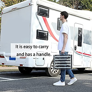 Homeon Wheels 19" x 14.5" Large RV Step Stool, 1,500lbs Adjustable Height Aluminum Folding Platform Step Sheath Non-Slip Rubber Feet, Reflective Stripe, Handle, RV T Level RV Steps