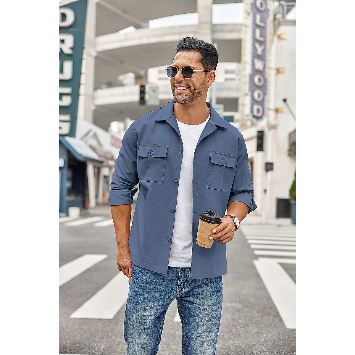 COOFANDY Trucker Jackets for Men Casual Lightweight Overshirt Button Down Shirt Jacket with Pockets