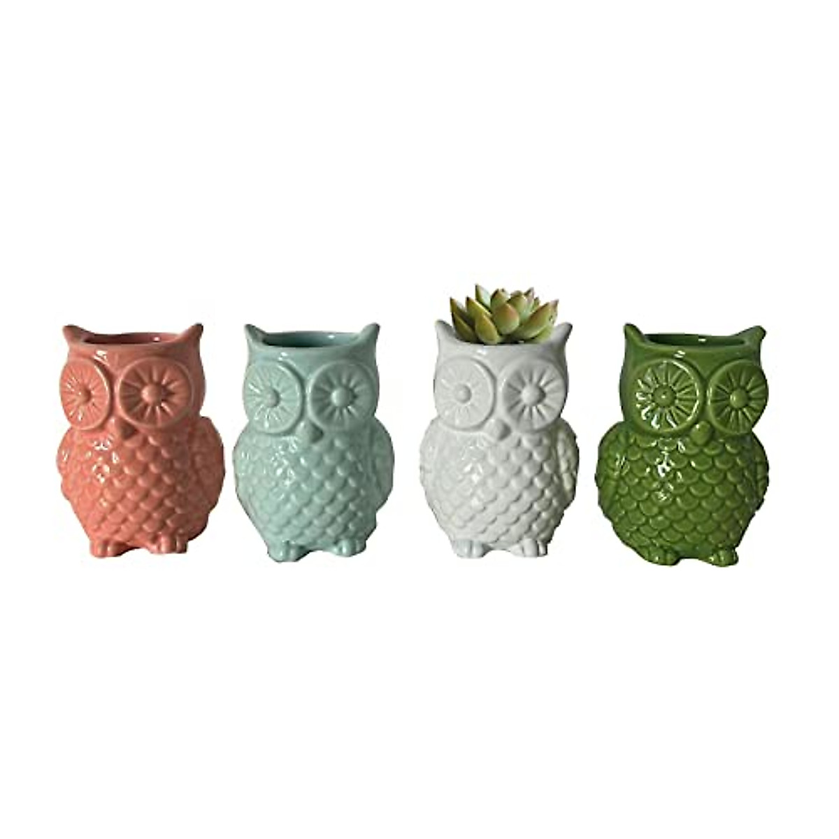 First of a Kind Owl Shaped Vases (Set of 4) - Ceramic Owl Succulent Planter Pots - Owls Gifts for Women - Owl Decor Vase - Farmhouse Stoneware Vases for Home Decor & Garden Gift