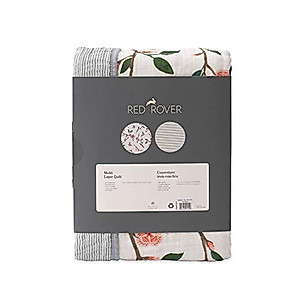 Red Rover Kids Cotton Muslin Quilt – 44” x 44”- 100% Cotton – Machine Washable – Softer with Every Wash – Playful Designs - Lightweight, Breathable Layers – Unisex (Peach Blossom)