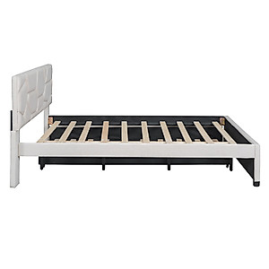 DNYN Queen Size Upholstered Platform Bed with Trundle（Twin XL） for Kids,Teen,Adult Bedroom,Solid Wood Bedframe Linen Fabric Home Furniute w/Brick Pattern Heardboard,No Box Spring Needed, Beige