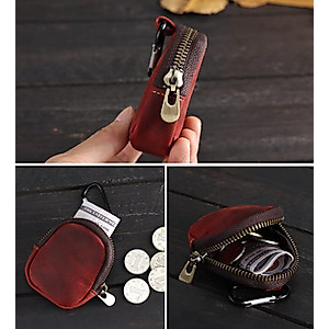 Tomcrazy Mini Backpack Bag Genuine Leather Carrying Pouch Small Purse for AirPods Pro Case, Galaxy Buds, Sony LinkBuds S WF-L900 WF-1000XM4, Keys, Coins,Access Card, Airtag (Wine red)