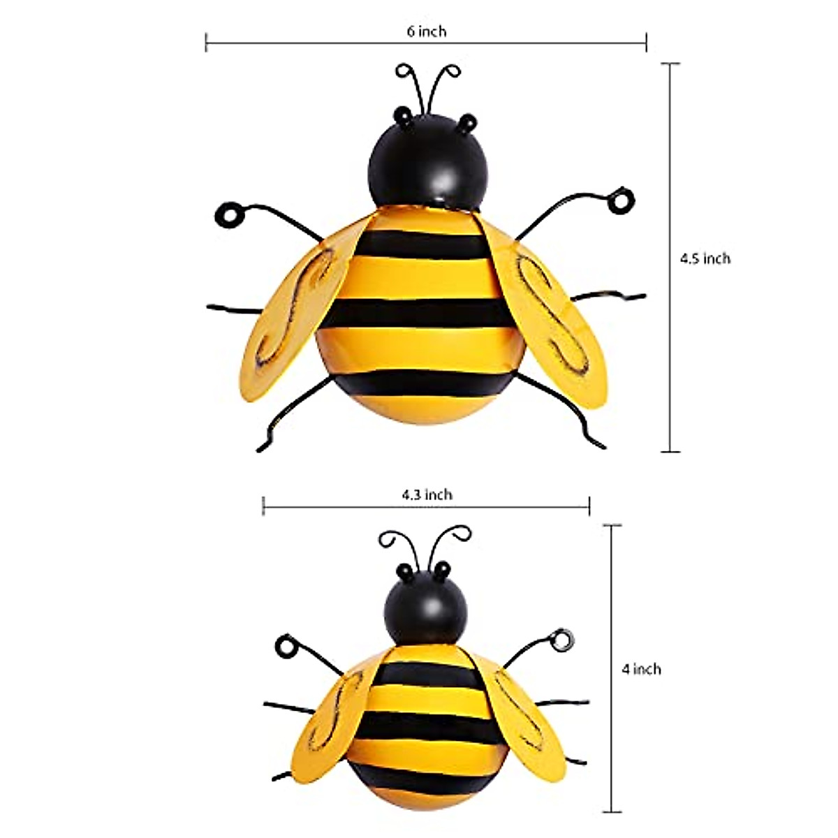 MorTime 4 Pack Metal Bee Wall Art Sculptures Garden Decorations, Hanging Bee Wall Decor Indoor Outdoor Garden Yard Lawn Decor