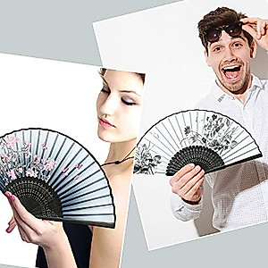 Zonon 4 Pieces Handheld Floral Folding Fans Flower Hand Held Fans Silk Bamboo Fans with Tassel Women's Hollowed Bamboo Hand Holding Fans for Women and Men, 4 Styles