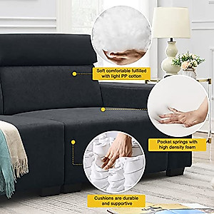 BIADNBZ 87" Velvet Loveseat Sofa with Multi-Angle Adjustable Headrest, Extra Wide Sectional Couch w/Armrest for Living Room Studios, Black