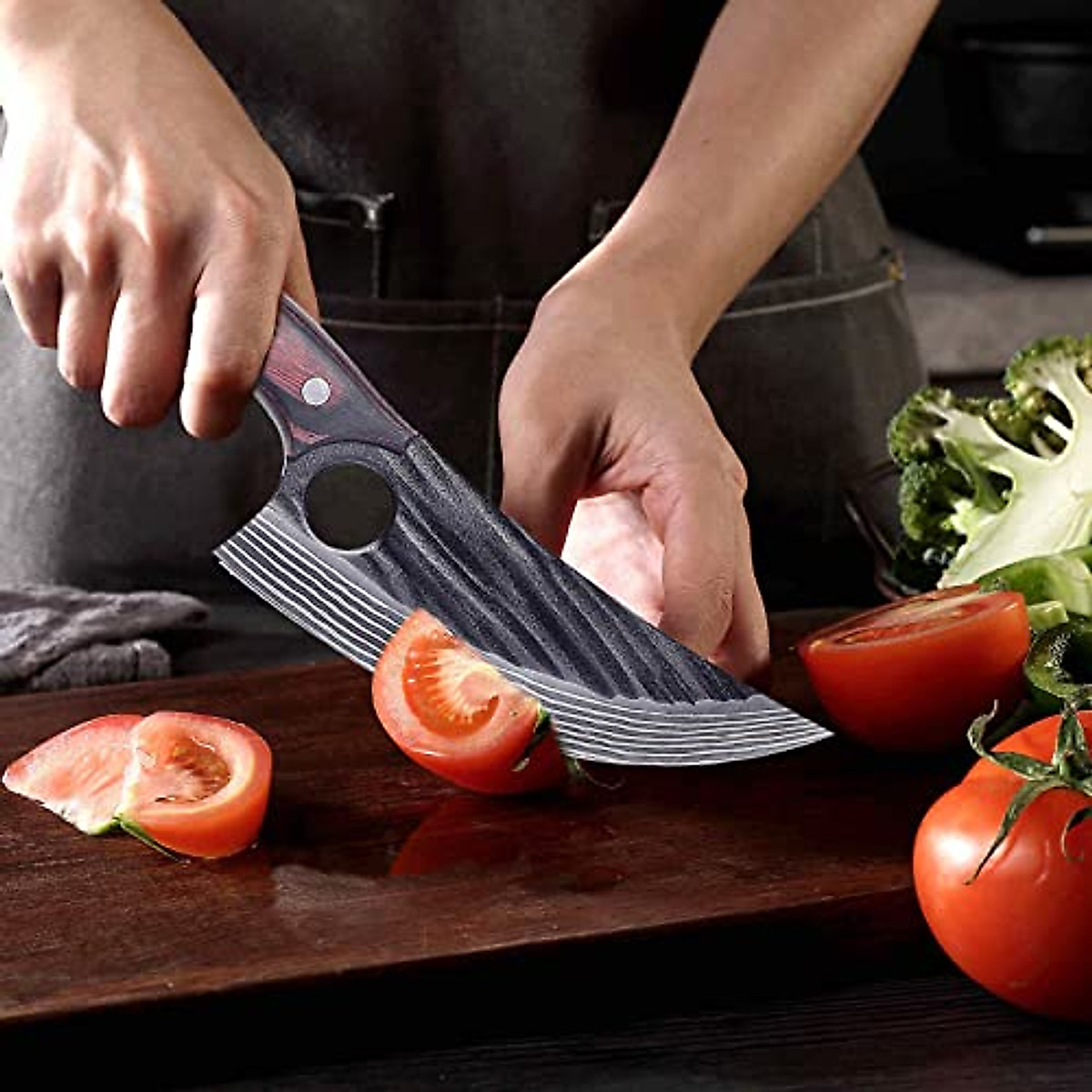 tatakook Butcher Knife for Meat Cutting,Hand Forged Viking Knife with Sheath,Caveman Knives Camping knife for Kitchen,Meat Cleaver Boning Knife (color 2)