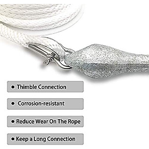 Young Marine Premium Solid Braid MFP Anchor Line Braided Anchor Rope/Line with Thimble (3/8" x 150', White)