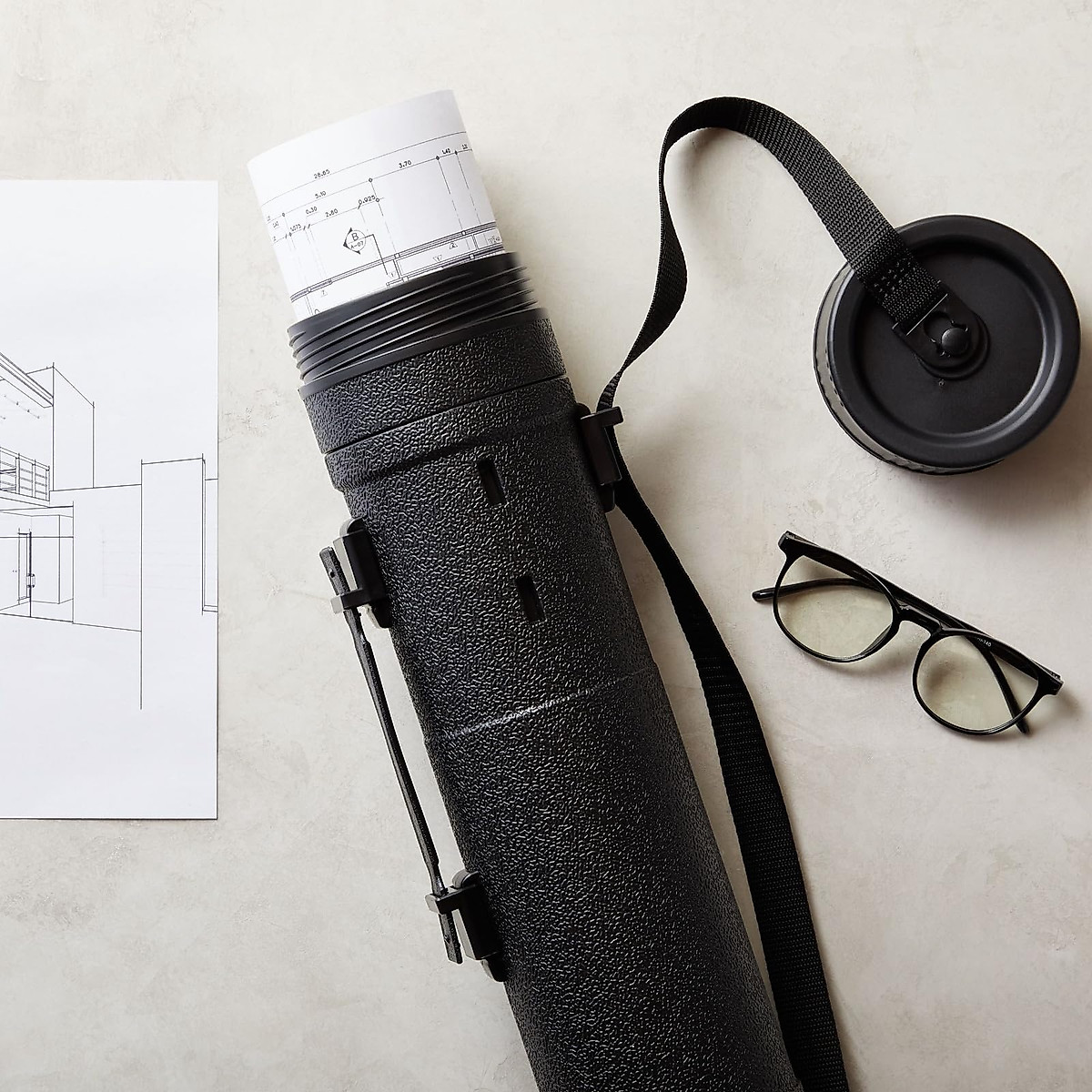 Juvale Poster Tube with Strap, Black Expandable Storage Tube, Holder, Container for Posters, Blueprints, Artwork, Map (30 to 49 Inches)