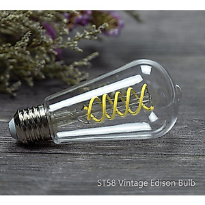 Dimmable LED Edison Bulbs,6W Equivalent to 60W Vintage Light Bulb, E26 5000K ST58/ST19 LED Bulbs, Antique Flexible Spiral LED Filament Light Bulbs, Clear Plastic Screw Lamp - 12Pack