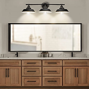 Elibbren Farmhouse Rustic Vintage 3-Lights Vanity Wall Sconce Lighting, E26 Base Metal Matte Black Industrial Bathroom Wall Light Fixture for Bathroom Vanity Mirror Cabinets Dressing Table（BLACK）