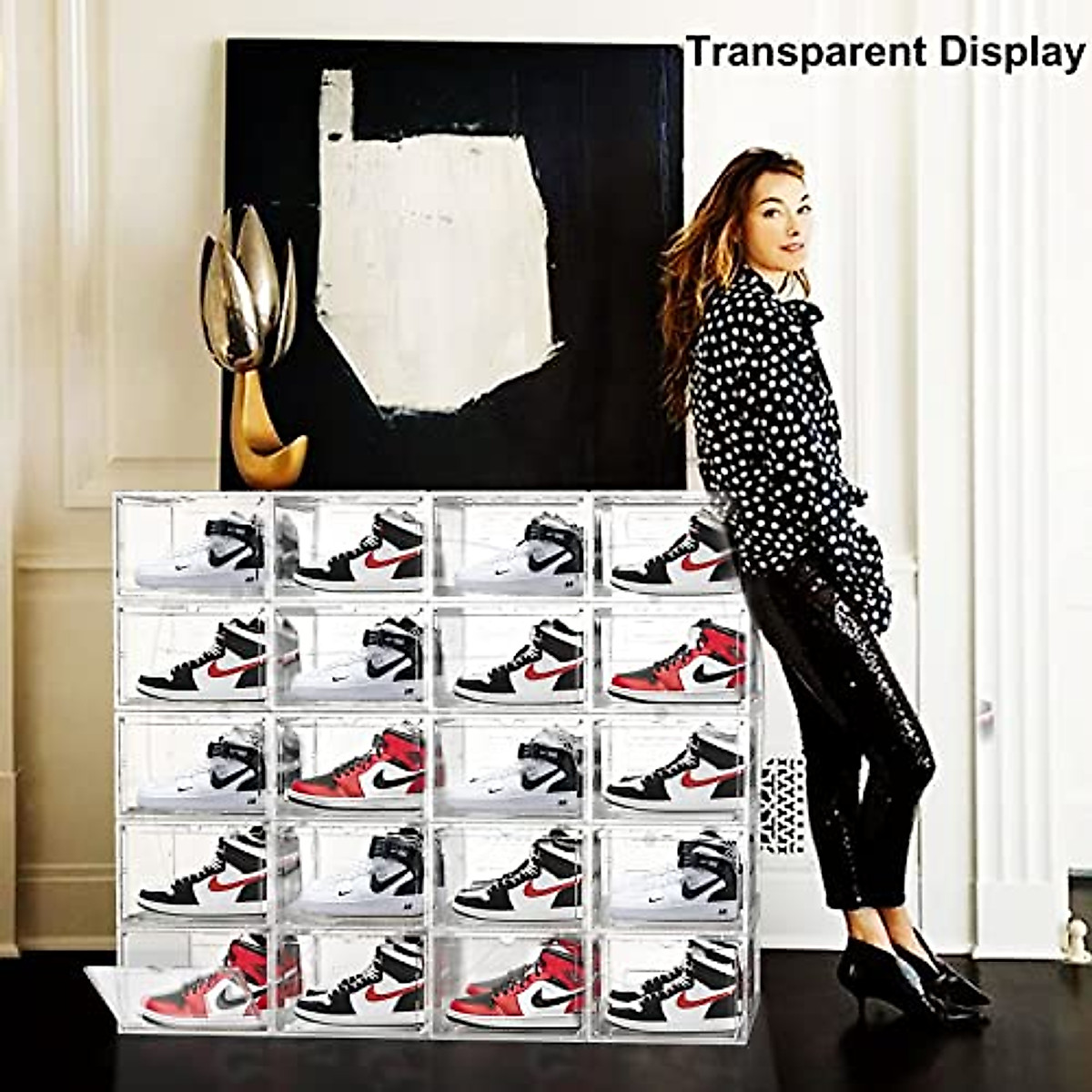 MUGEYMYD Large Shoe Organizer Box,6 Packs Sturdy Clear Plastic Stackable Shoe storage, Shoe Containers Bins for Sneaker Display, Easy Assembly, Fit up to US Size 13 (white)